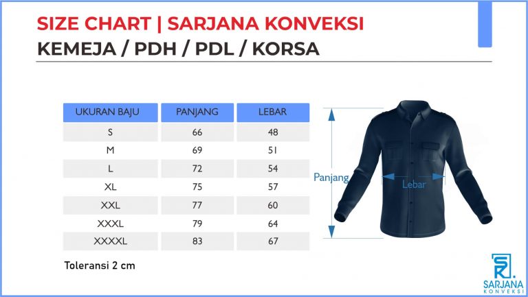 SIZE CHART - Konveksi PDH PDL Jaket Polo Kaos Korsa di Jogja